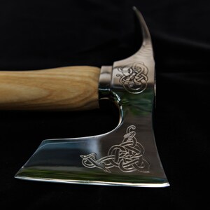 Stainless Steel Engraved Bearded Axe With Adze Blade Polished Viking ...