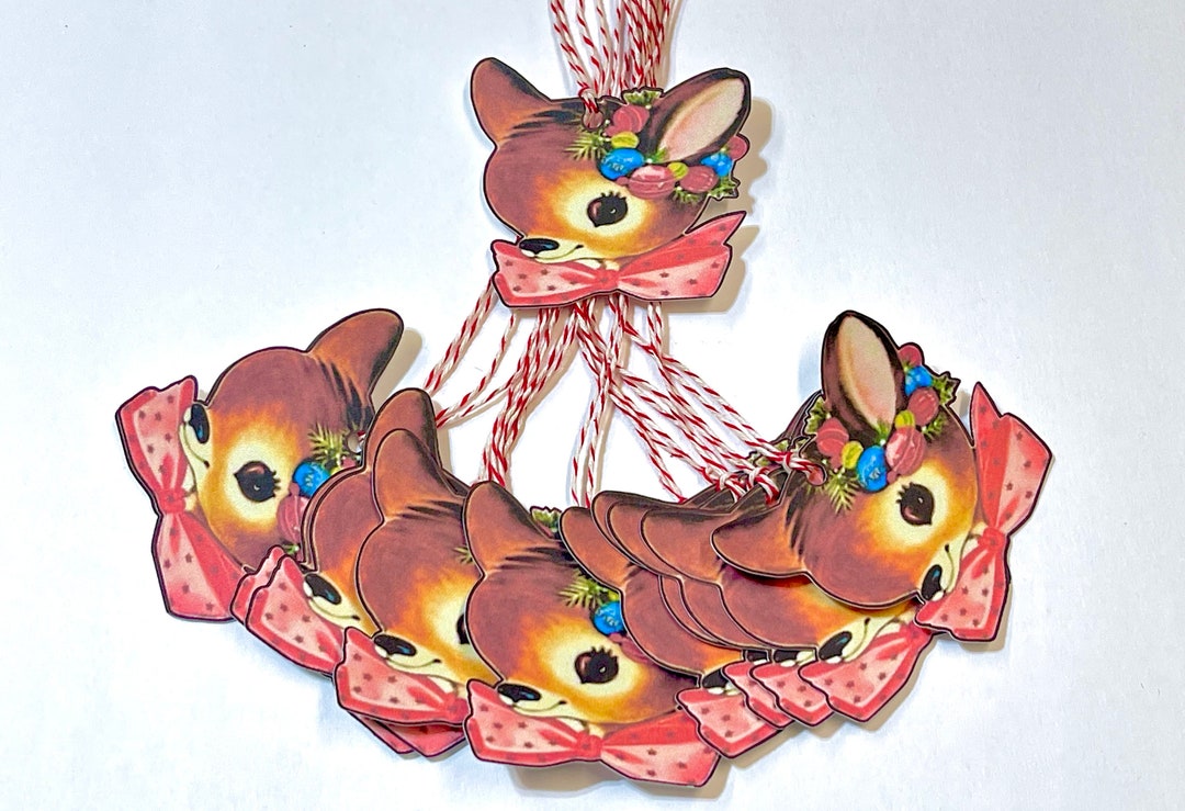 Retro Reindeer Gift Tags, Vintage Christmas Gift Tags, Kitschy Gift ...