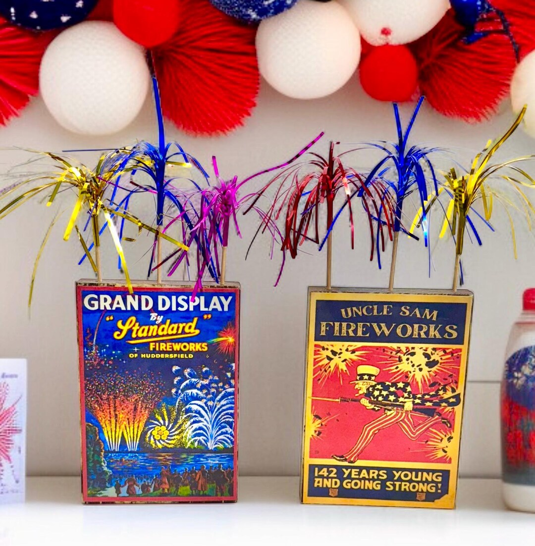 Vintage Style Firework Wood Block Sign W/ Sparkler Top, Firecracker ...