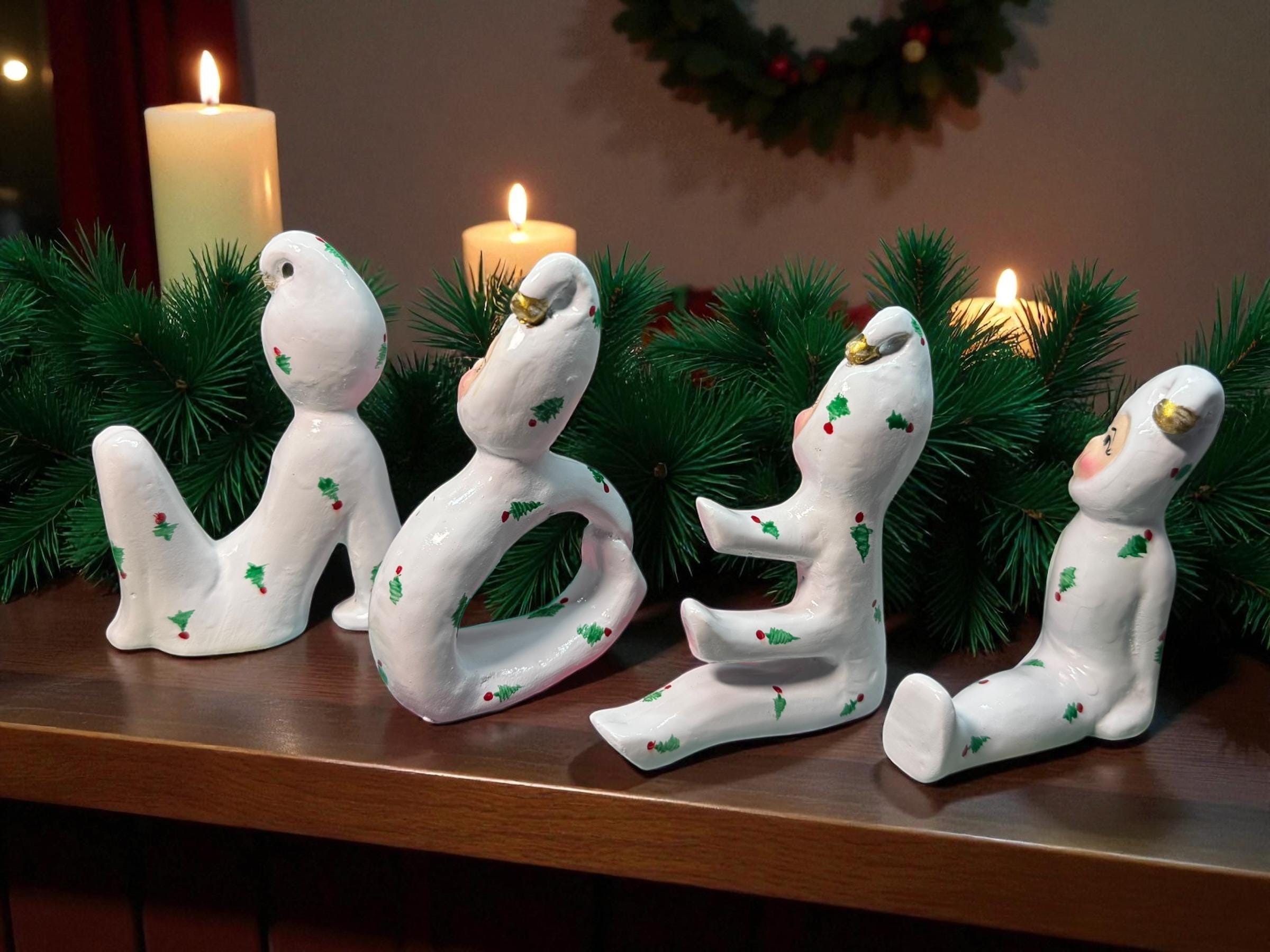 NOEL Christmas Pixie Figurine Set- Vintage Holt Howard Style Holiday ...