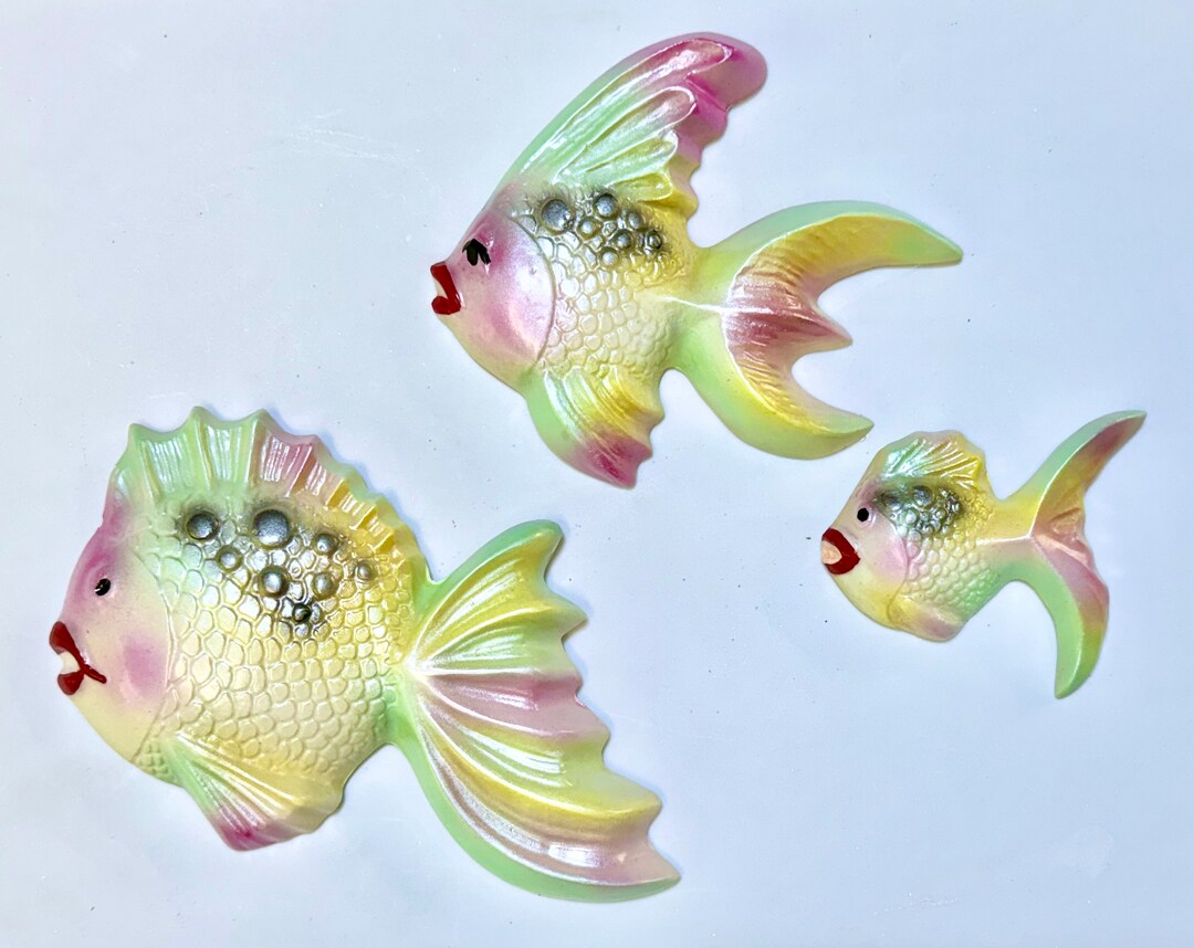 Vintage Pastel Rainbow Chalkware Fish Wall Plaques, Retro Beach House ...