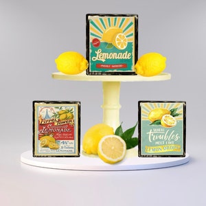 Lemon Kitchen Decor Mini Wood Sign, Lemonade Sign, Lemon Tiered Tray ...