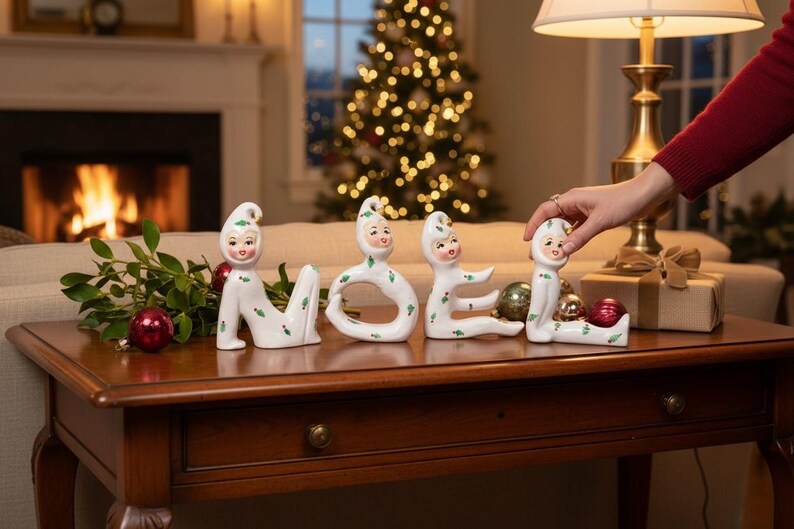 NOEL Christmas Pixie Figurine Set- Vintage Holt Howard Style Holiday ...