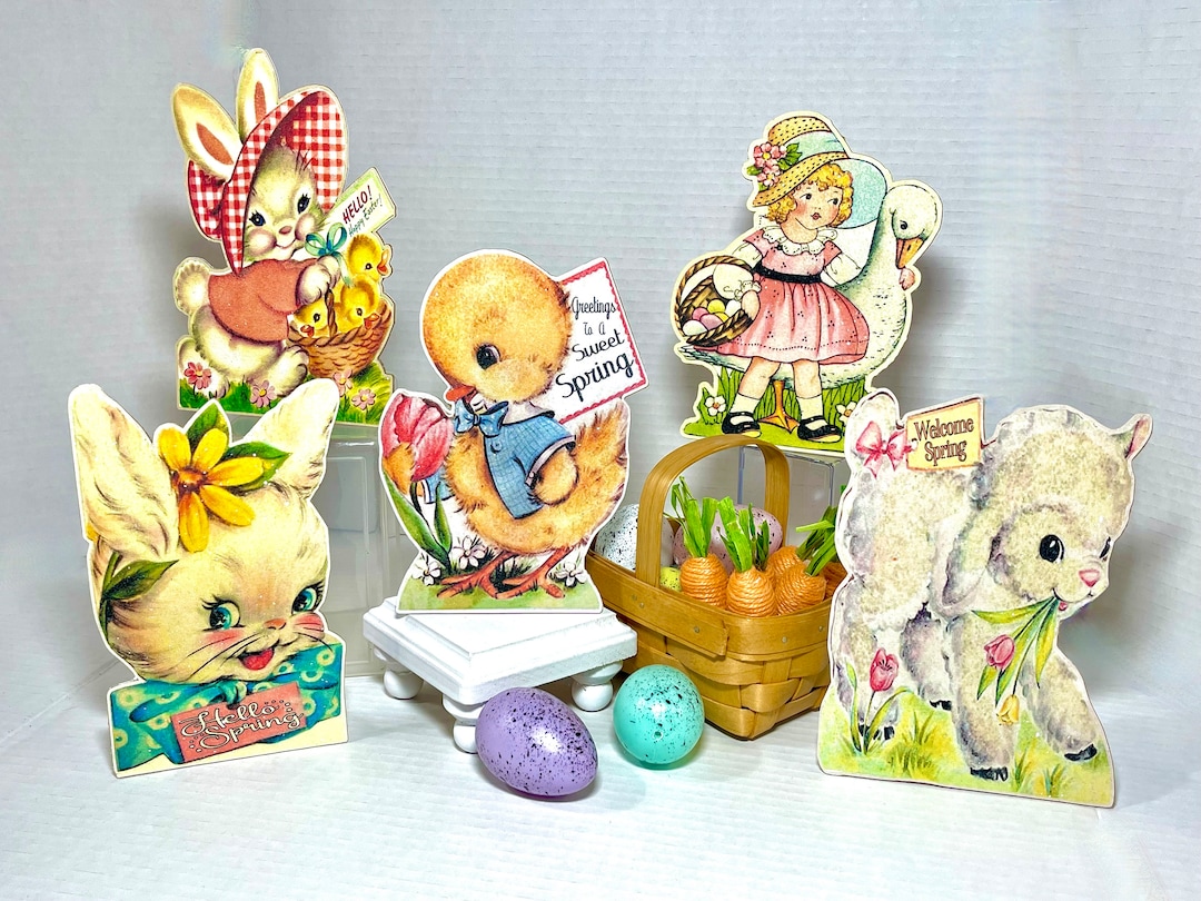 Easter Shelf Decor, Easter Tiered Tray Decor, Vintage Art, Farmhouse ...