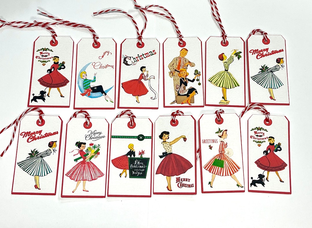 Vintage Christmas Holiday Gift Tags, Retro Gift Tags, Unique Gift Tags ...