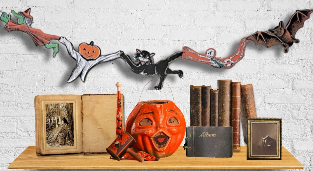 Retro Halloween Banner, Mid Century Halloween Unique Garland, Jointed ...