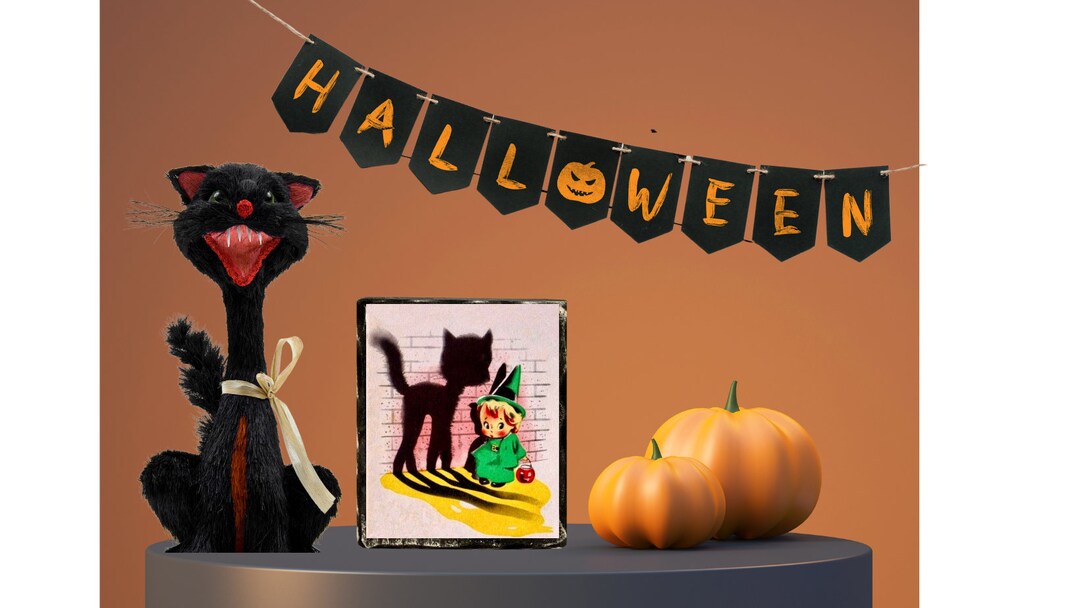Kitschy Halloween Decor Wood Block Sign Cute Vintage Retro - Etsy