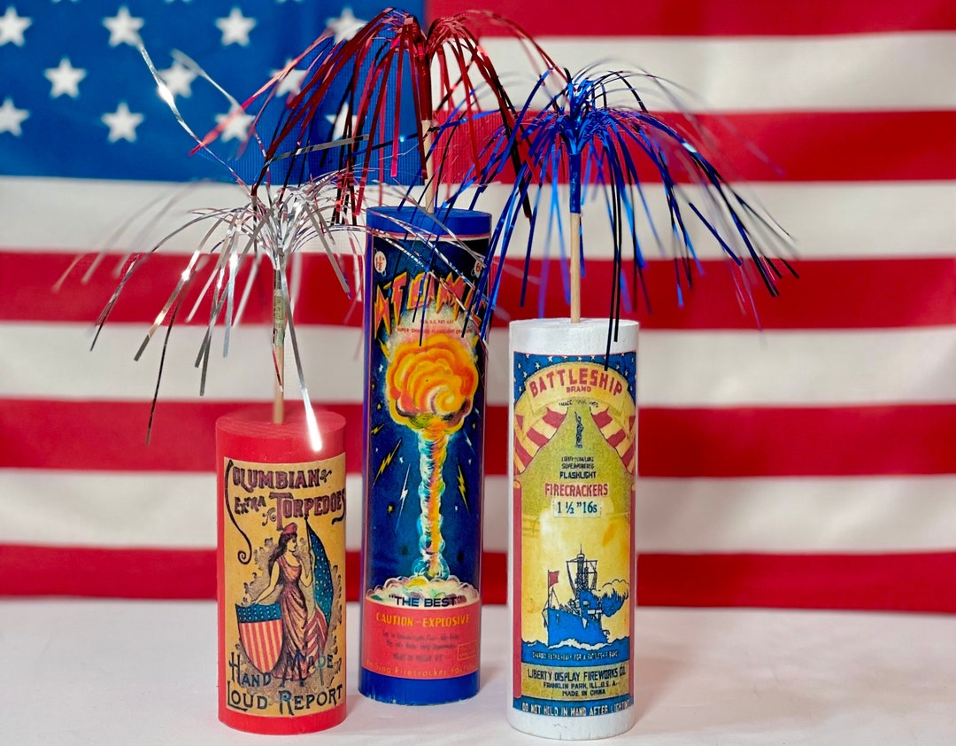 Tiered Tray Wood Firework 4th of July Decor, Vintage Insp Sparkler ...