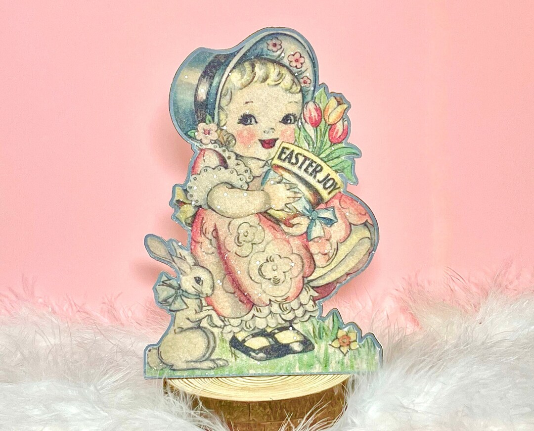 Farmhouse Spring Easter Decor Shelf Sitter Standee, Little Girl & Bunny ...