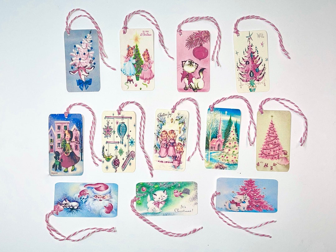 Pink Christmas Holiday Gift Tags Vintage Insp, Set of 12 Christmas Card ...