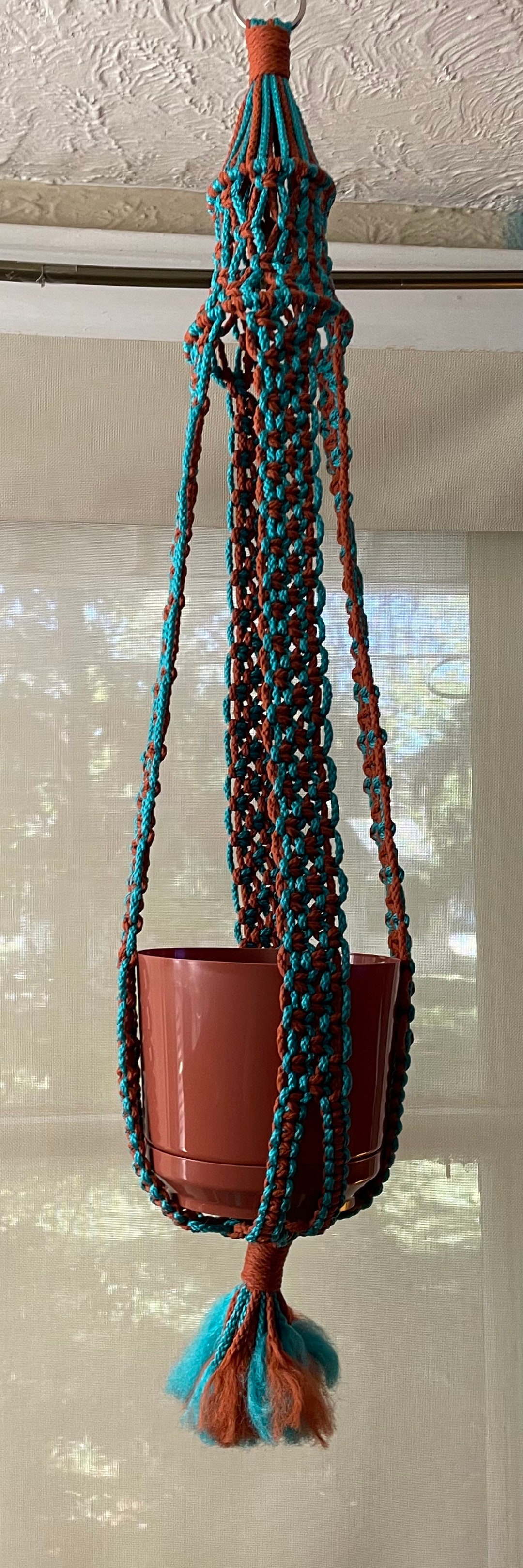 Rust and Turquoise Macrame Hanger. - Etsy