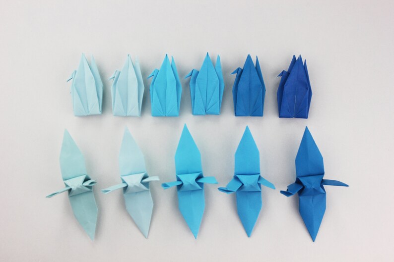100 Blue Gradation Tones Origami Paper Cranes Blue Shades Color Paper ...