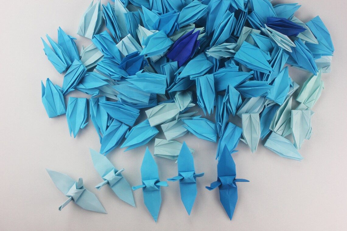 100 Blue Gradation Tones Origami Paper Cranes Blue Shades Color Paper ...