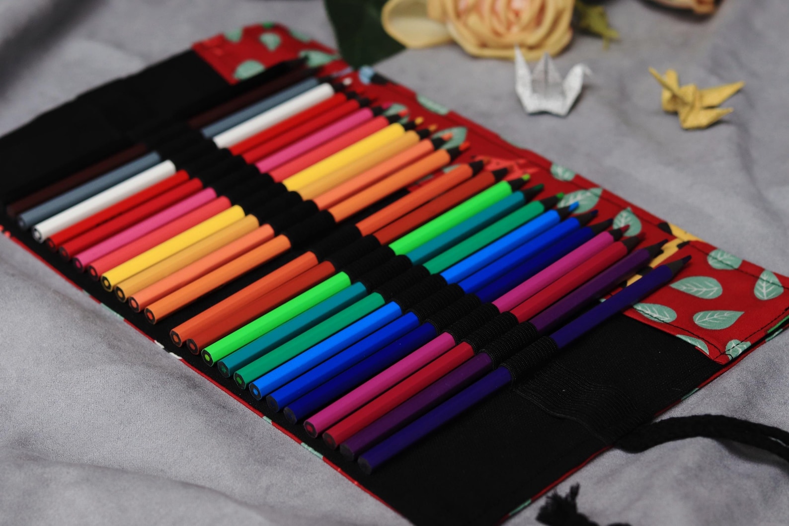 Canvas Wrap Colored Pencil Roll Organizer Pencil Roll up Red Animals ...