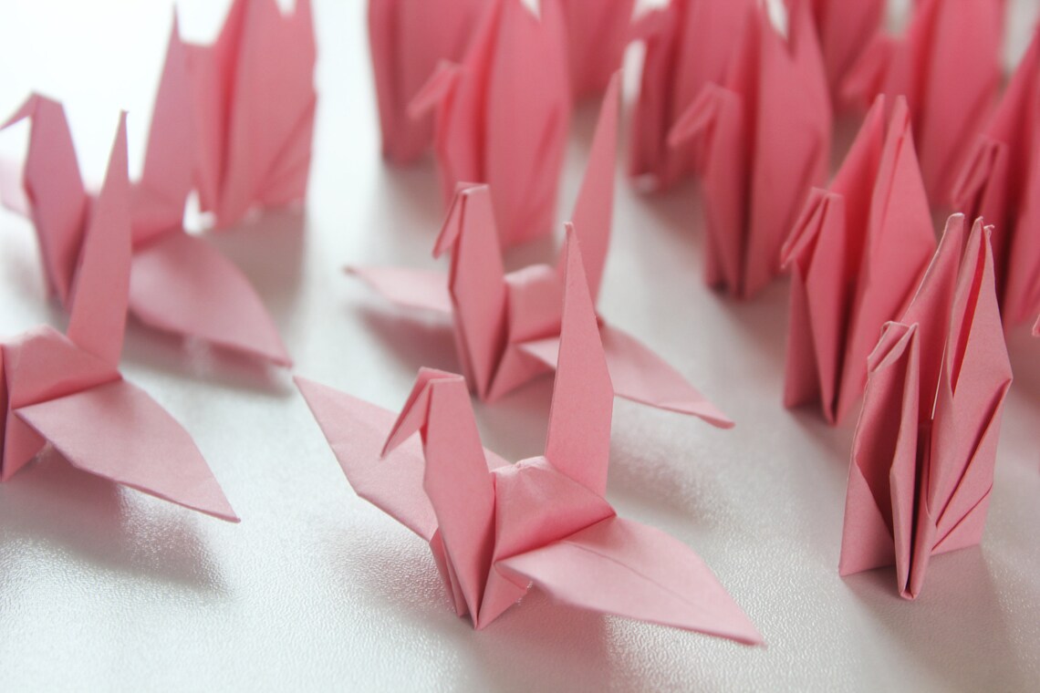 100 Pink Origami Paper Cranes Japanese Fold Paper Bird Crane for ...