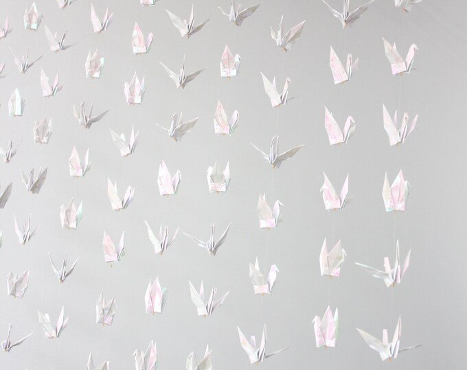 500 Cranes 25 Strings Strands/ 20 Cranes Each Metallic Ivory Origami ...
