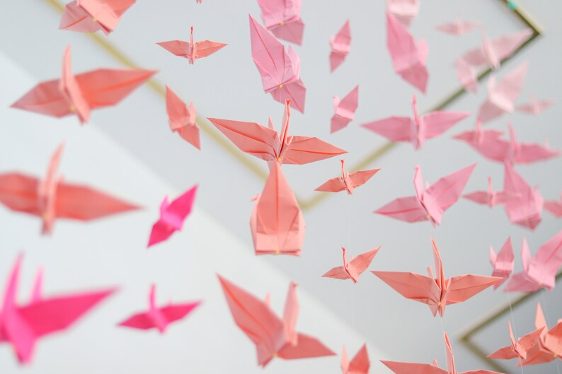 80 Paper Cranes/8 Strands-set of 10 Pink Rose Origami Crane Wedding ...