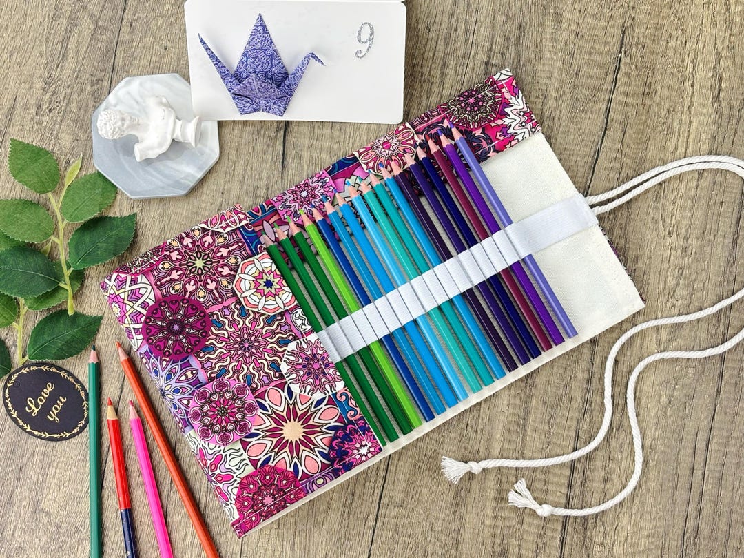 Canvas Colored Pencil Roll Case, Cotton Pouch Fabric Storage Pens Roll ...