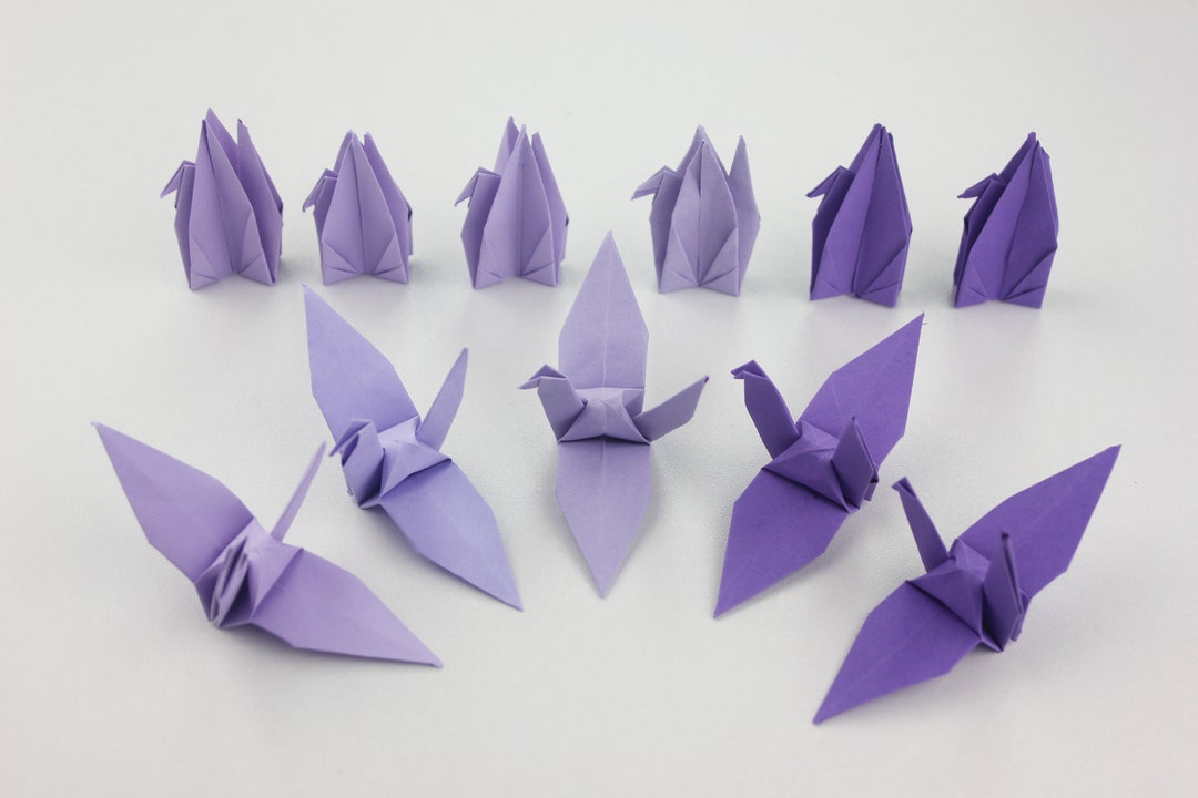 100 Purple Gradation Tones Origami Paper Cranes Purple Shades Color ...