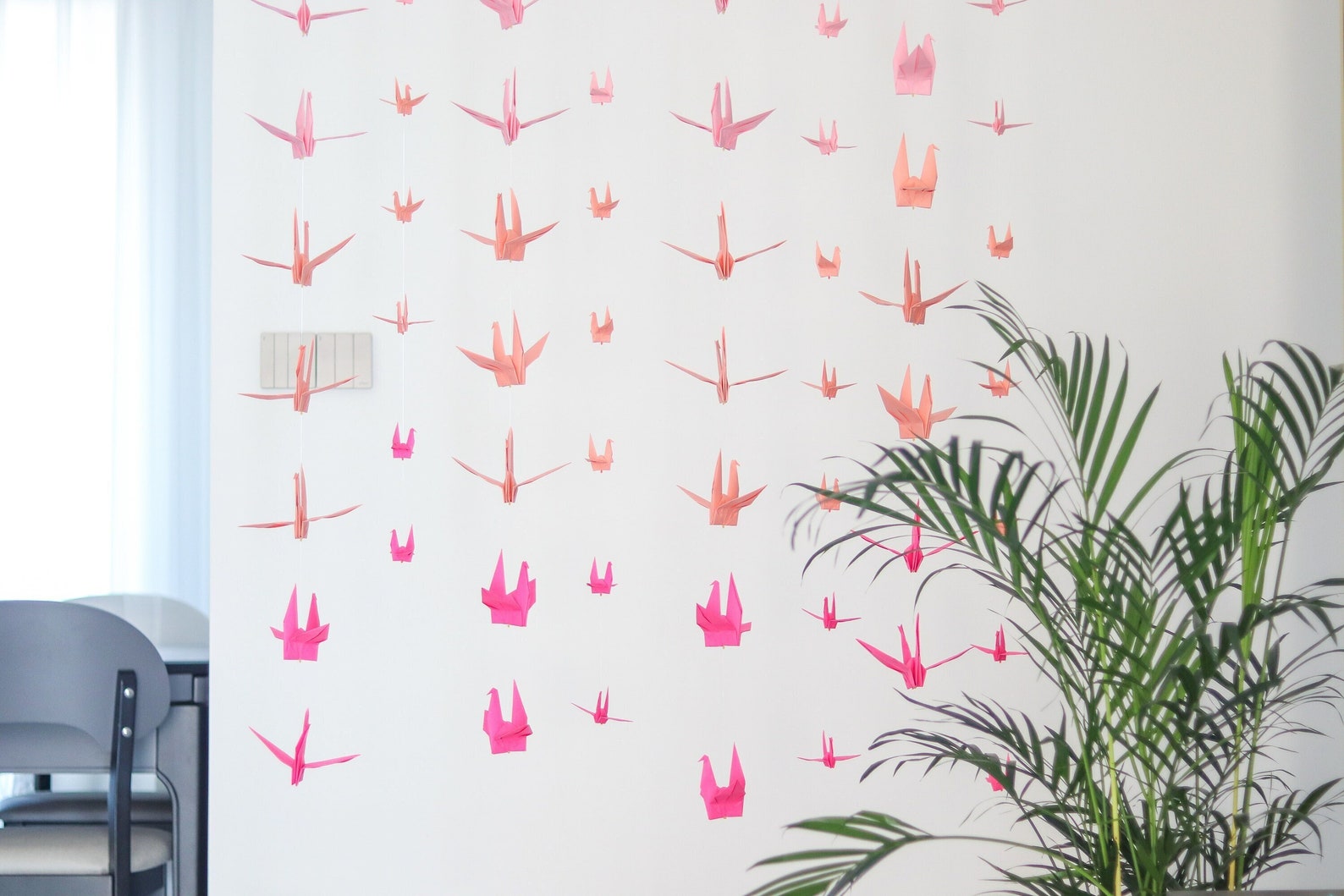 80 Paper Cranes/8 Strands-set of 10 Pink Rose Origami Crane Wedding ...