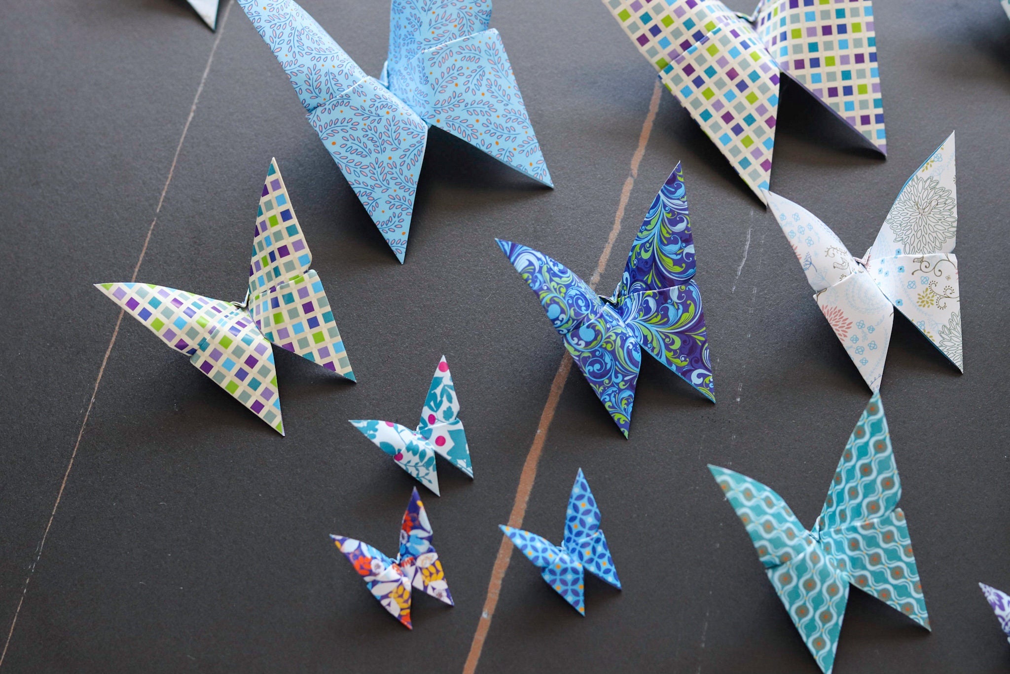 Set of 20 Origami Butterflies 3D Paper Blue Pattern Butterfly Wall Art ...