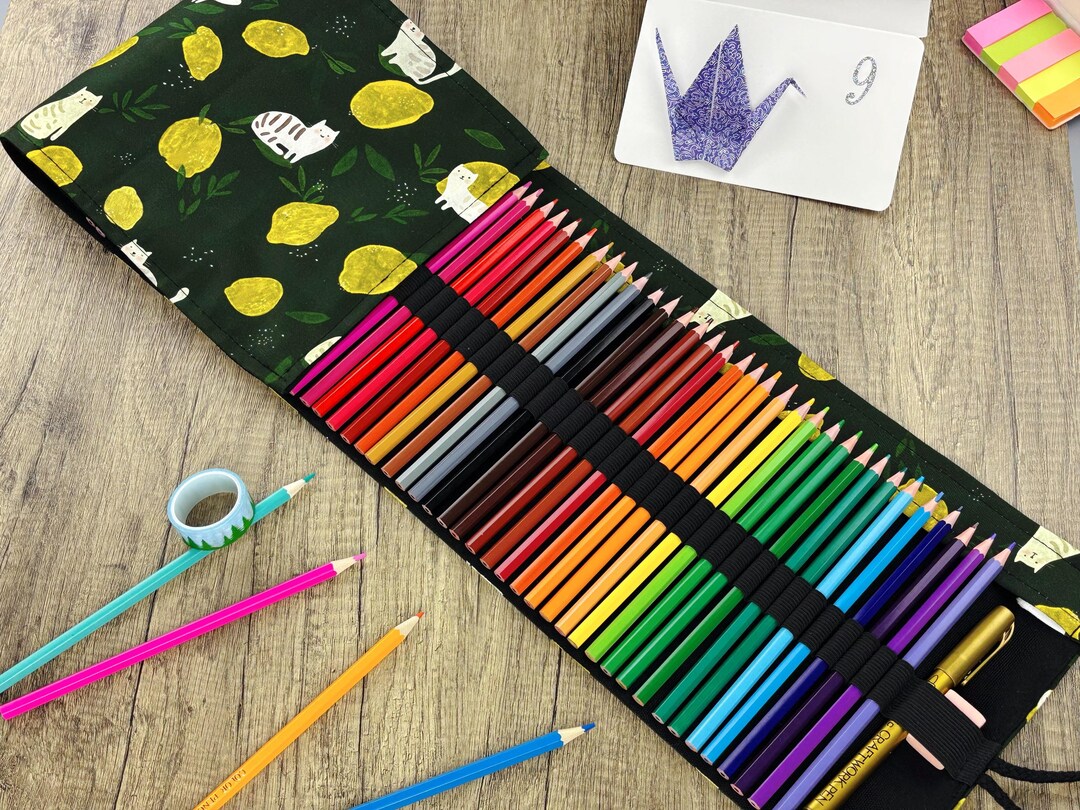 Canvas Coloring Pencil Roll up Case, Animal Printed Fabric Pens Roll ...