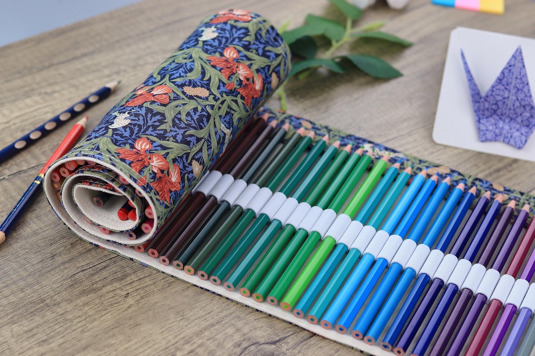 William Morris Fabric Pencil Roll Up: Canvas Coloring Pencil Organizer ...