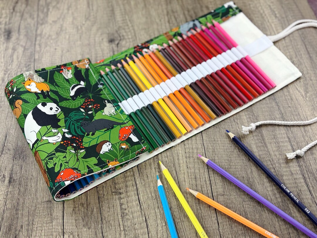 Canvas Pencil Roll up Case Forest Fabric Animal Print Pen Pouch Artist ...