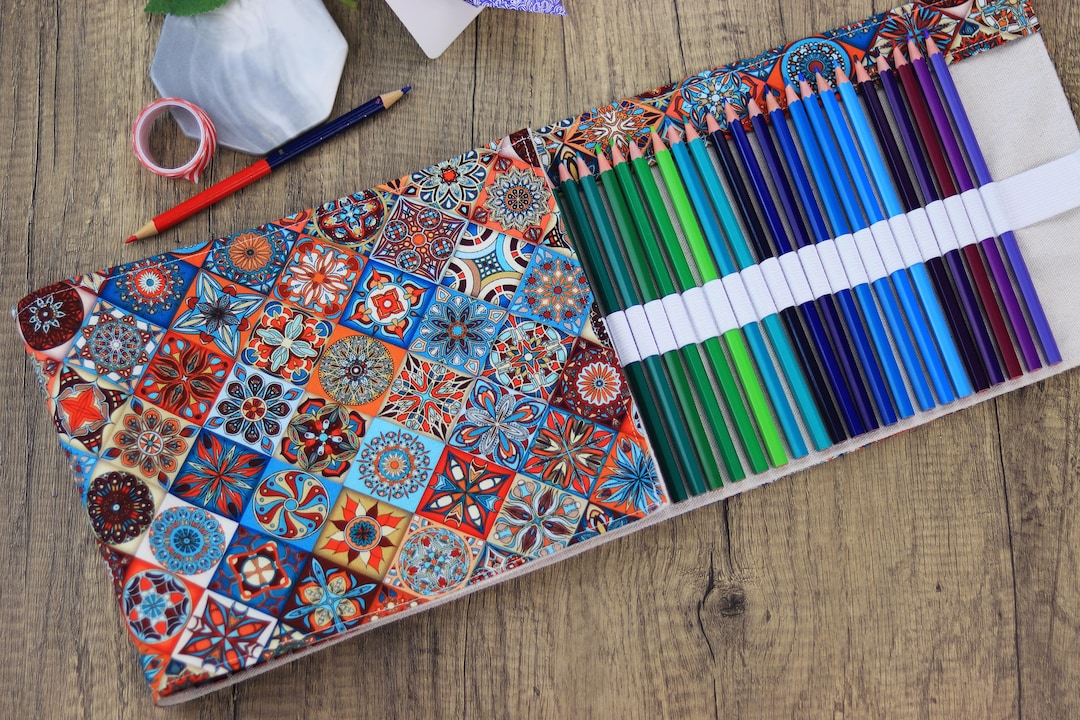 Canvas Colored Pencil Roll-up Pouch, Cotton Fabric Storage Pens Roll ...