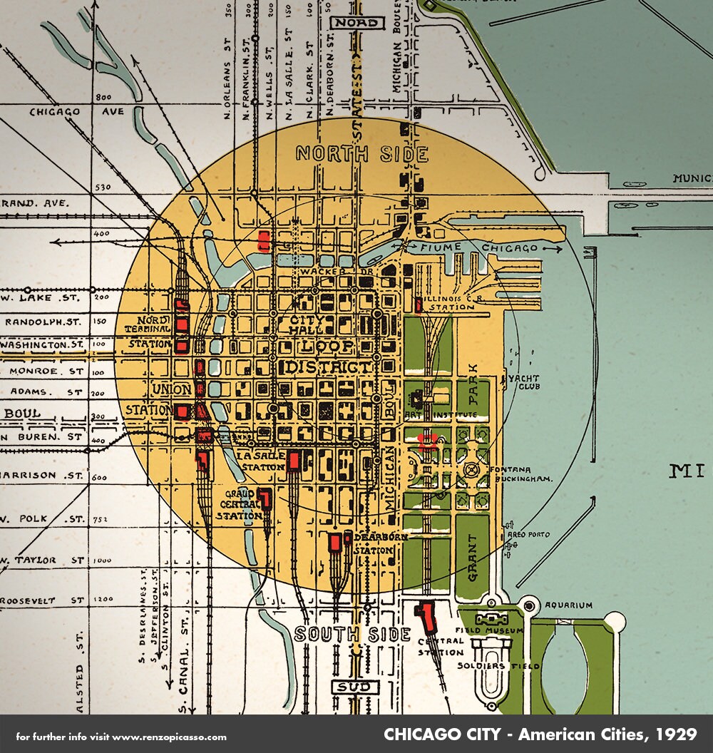 CHICAGO 1929 Vintage Print Antique Fine Art Wall Decor Retro Poster ...