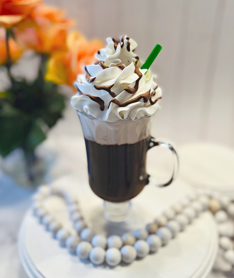DEZICAKES Fake Coffee in Tall Irish Glass Mocha Latte W/ Chocolate ...