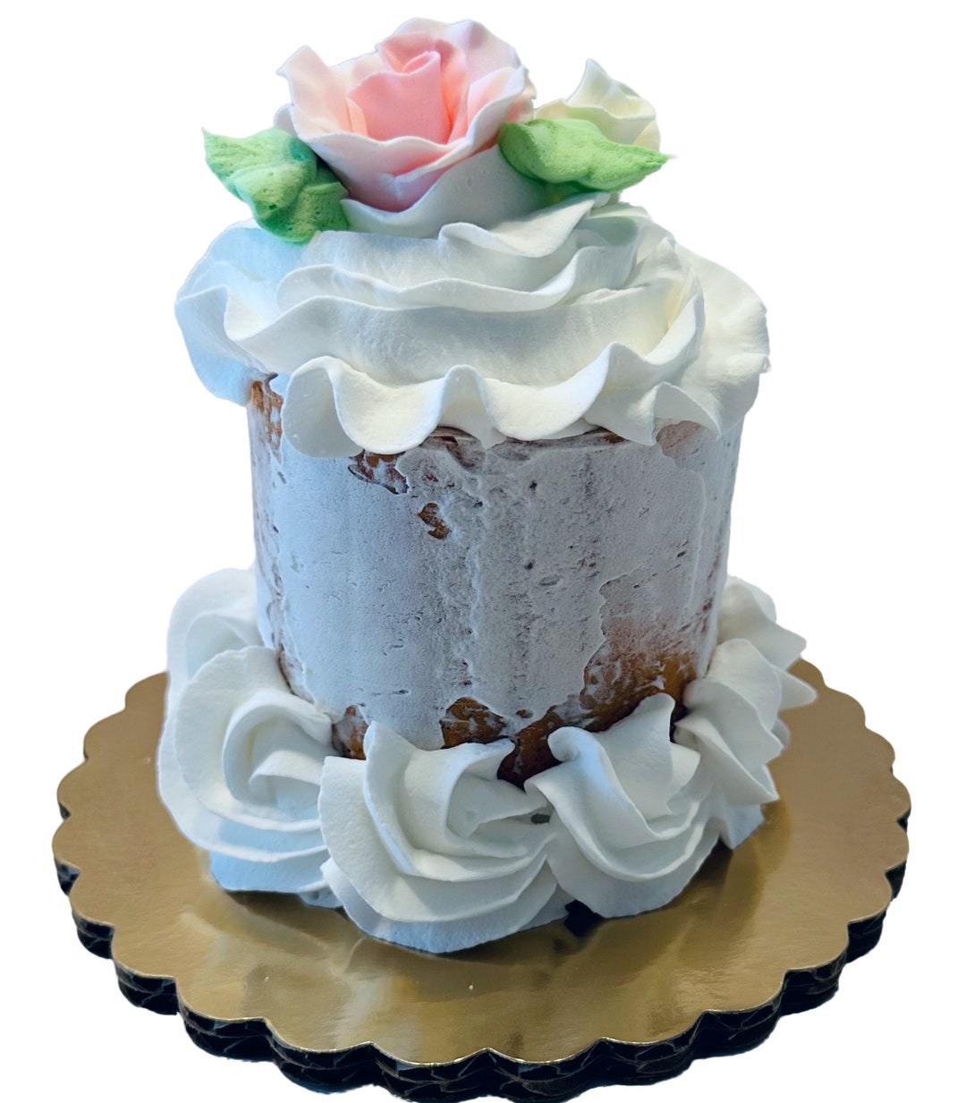 DEZICAKES Fake Mini Naked Cake W/ Pink & Ivory Roses Prop Decoration ...