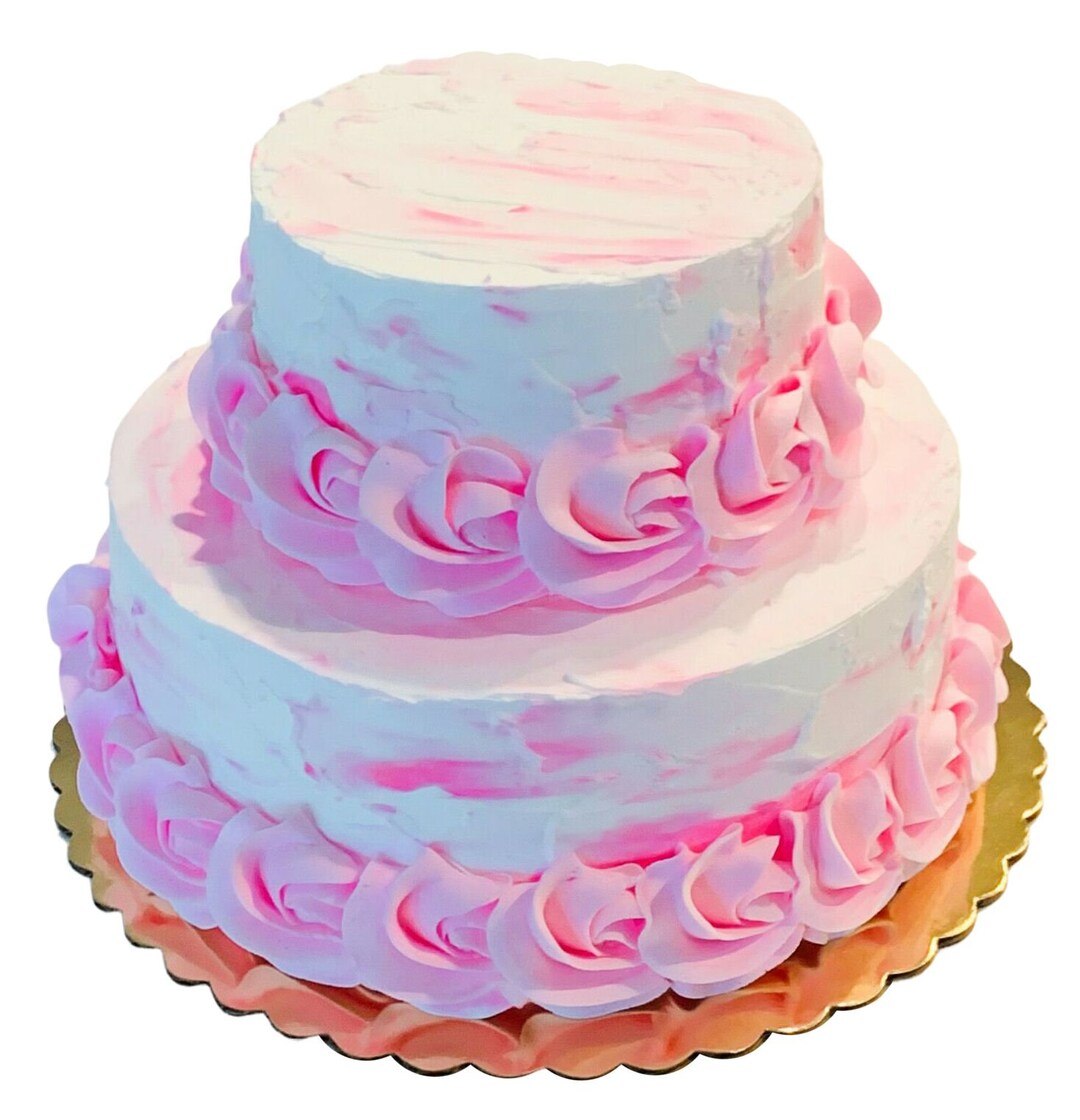 DEZICAKES Fake Cake Two Tier Pink & White Rosette Cake Prop Decoration ...