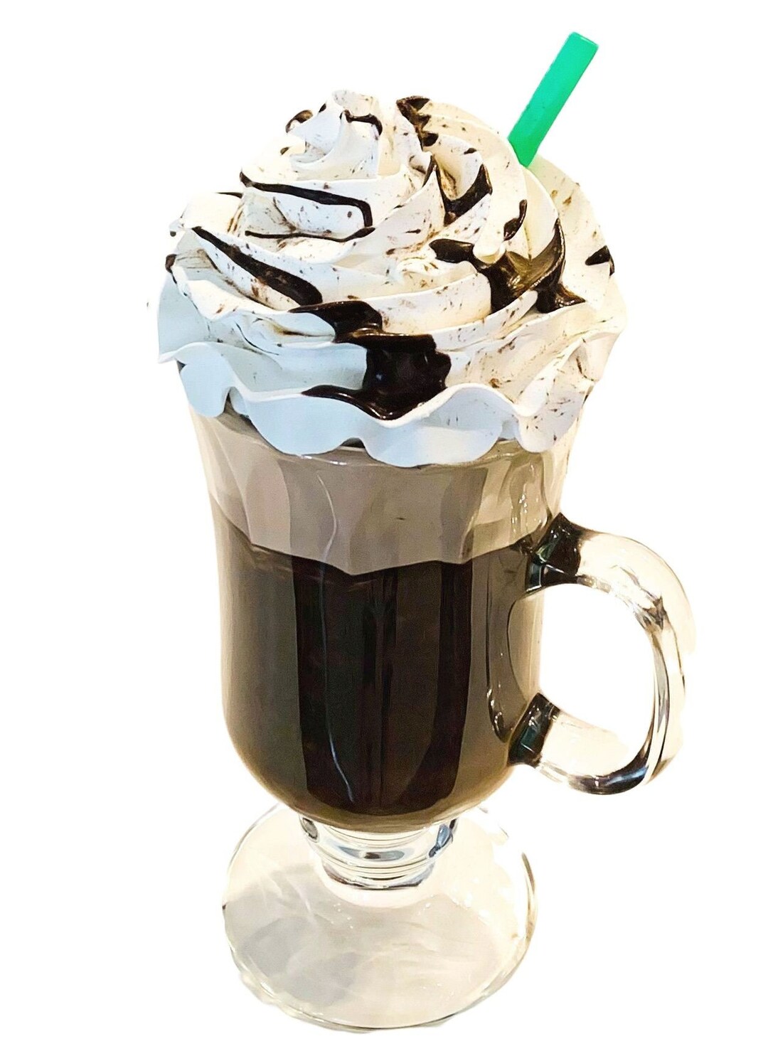 DEZICAKES Fake Coffee in Tall Irish Glass Mocha Latte W/ Chocolate ...
