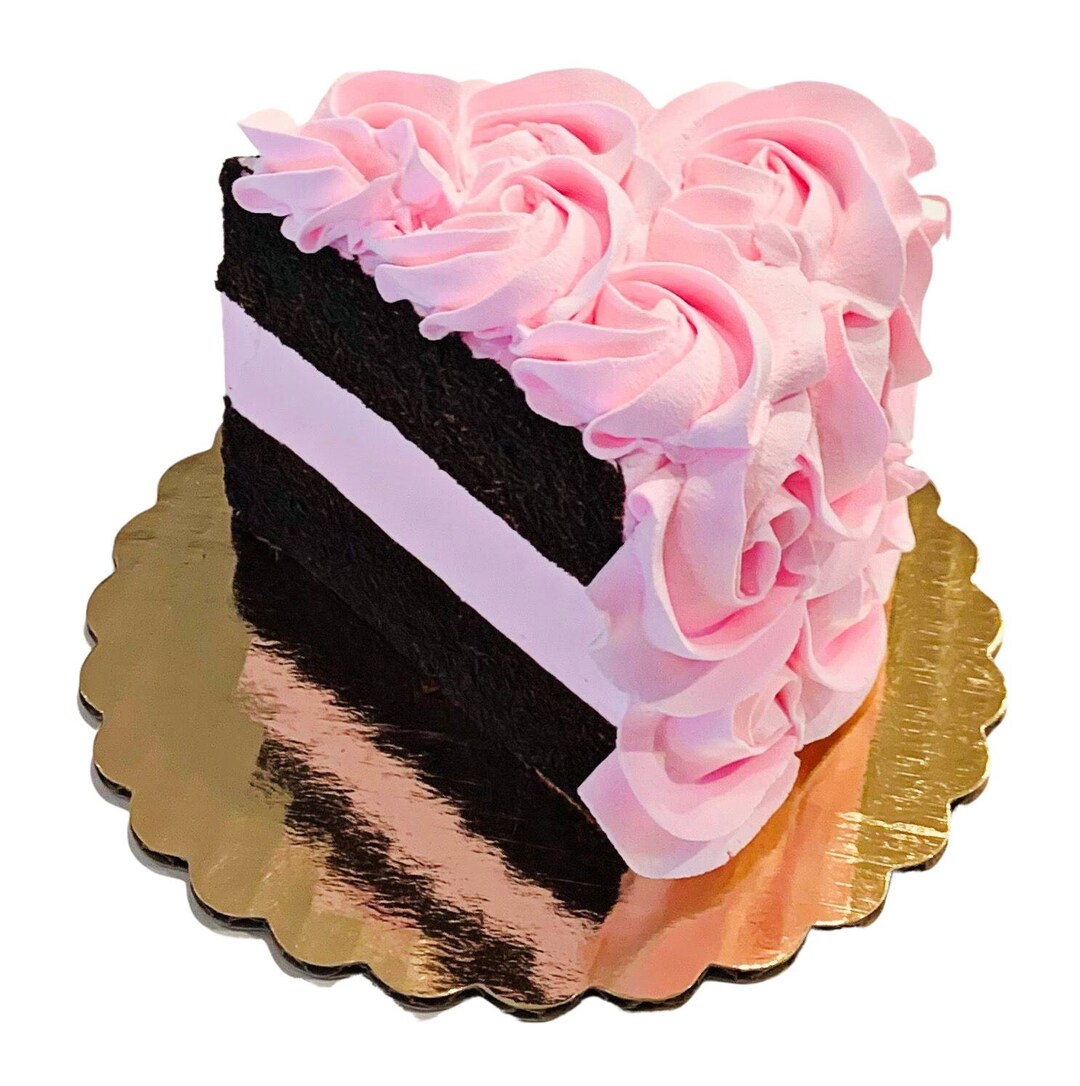 DEZICAKES Fake Cake Slice Pink Rosette Chocolate Cake Prop Decoration ...