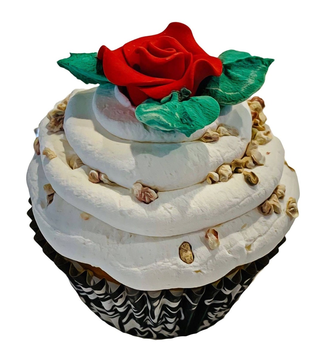 DEZICAKES Fake Cupcake Marzipan Vanilla Red Rose Prop Decoration ...