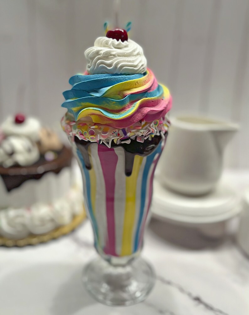 DEZICAKES Fake Milkshake Birthday Cake Crazishake Pink Blue Tall Glass ...