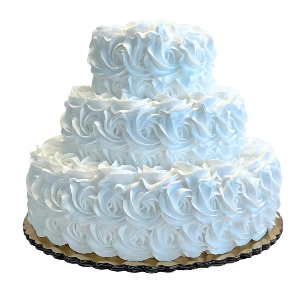 DEZICAKES Big Fat Wedding Cake Fake Cake White Rosette 3 Tier Cake Prop ...