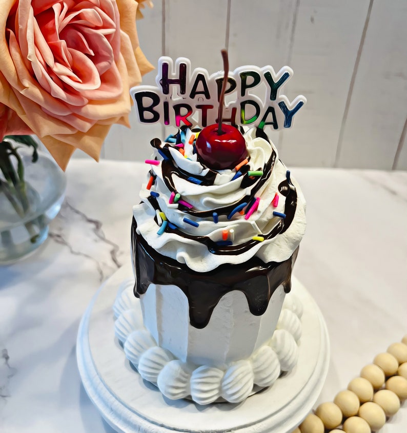 DEZICAKES Fake Birthday Cake Mini Cake White With Chocolate - Etsy