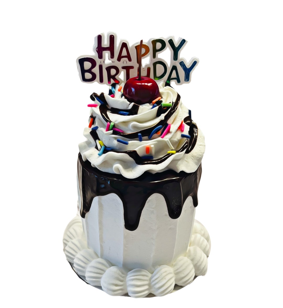 DEZICAKES Fake Birthday Cake Mini Cake White With Chocolate Drizzle ...