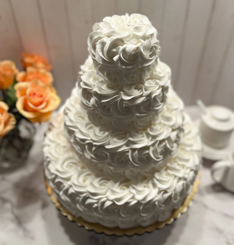 DEZICAKES Fake Wedding Cake 4 Tier White Rosette Cake Prop - Etsy