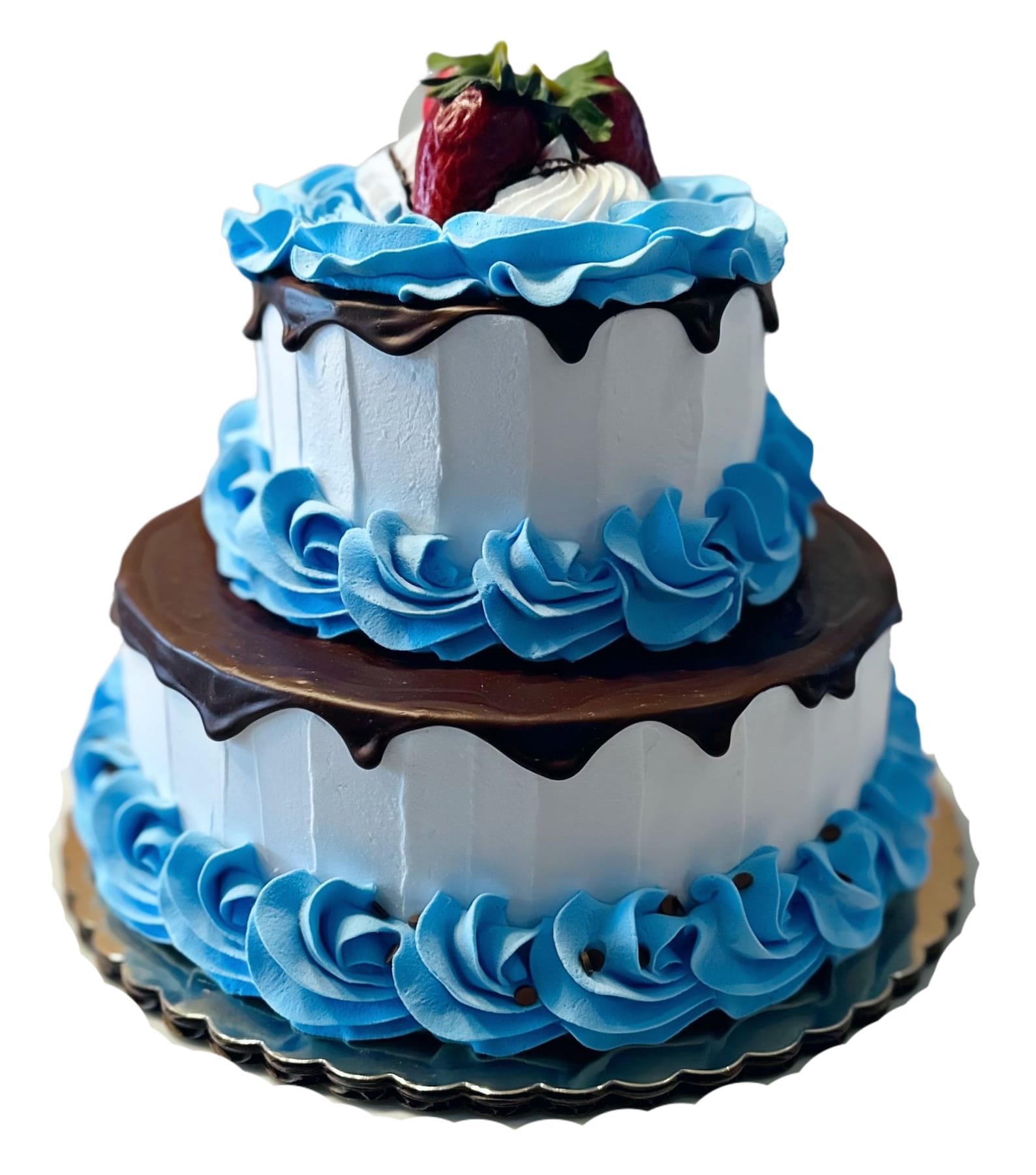 DEZICAKES Fake Cake Two Tier Chocolate Drizzle Blue Cake W ...