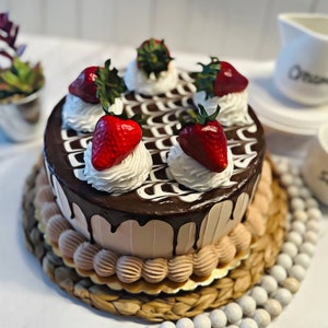 DEZICAKES Fake Cake Strawberry Chocolate Swirl Cake Prop Decoration ...