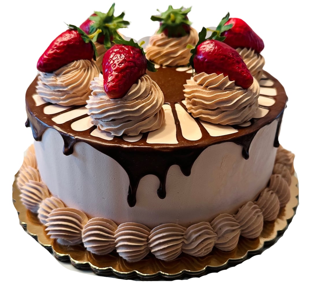 DEZICAKES Fake Cake Strawberry Chocolate Stripe Cake Prop Decoration ...