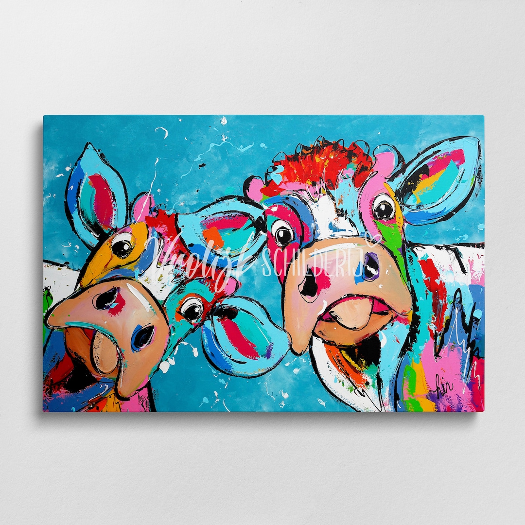 2 Happy Cows Painting | Wall Decoration | Premium Colors | Canvas ...
