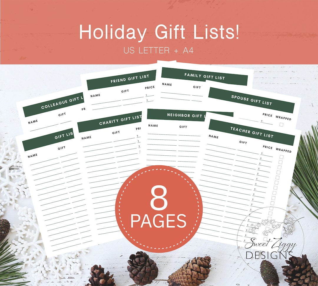 Christmas Gift List Printable, INSTANT DOWNLOAD, Holiday Gift List ...