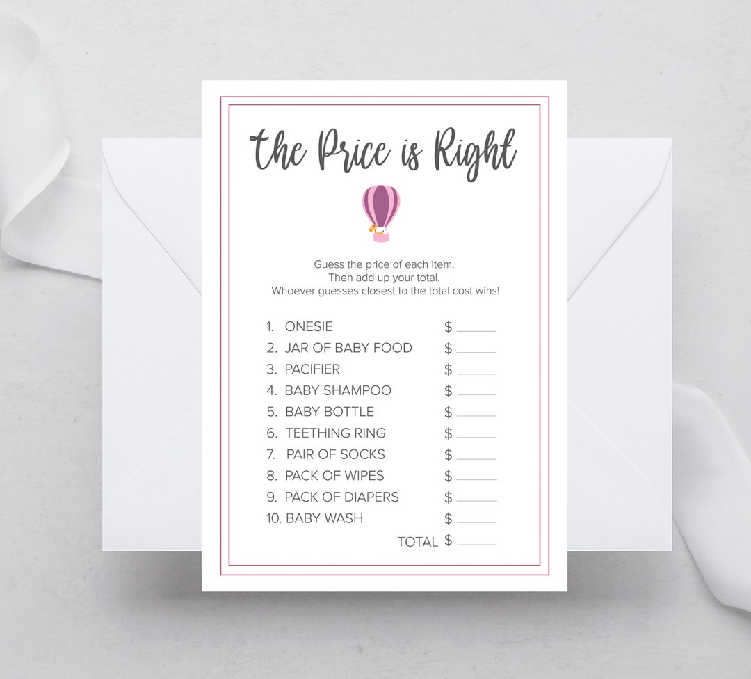 The Price is Right Baby Shower Game: Pink Balloon Design (printable PDF ...