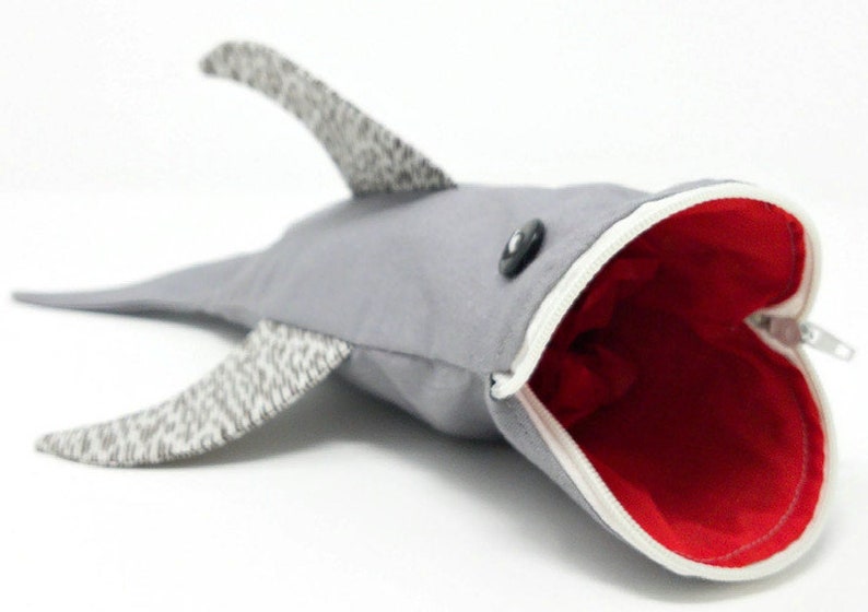 Personalized Gray Shark Pencil Case, Embroidered With Custom Name, Cute ...