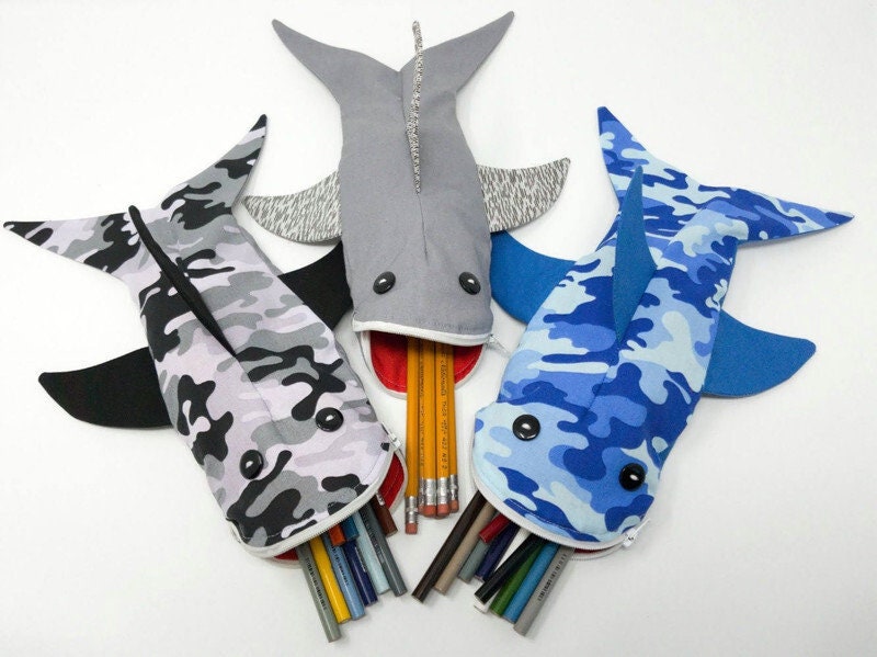 Personalized Gray Shark Pencil Case, Embroidered With Custom Name, Cute ...
