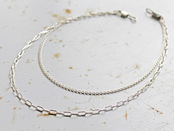 Double Chain Necklace Sterling Silver Layered necklaces for | Etsy
